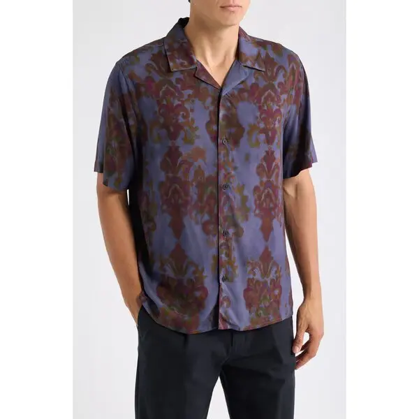 WAX LONDON Didcot Ornate Blur Camp Shirt - Blue/brown