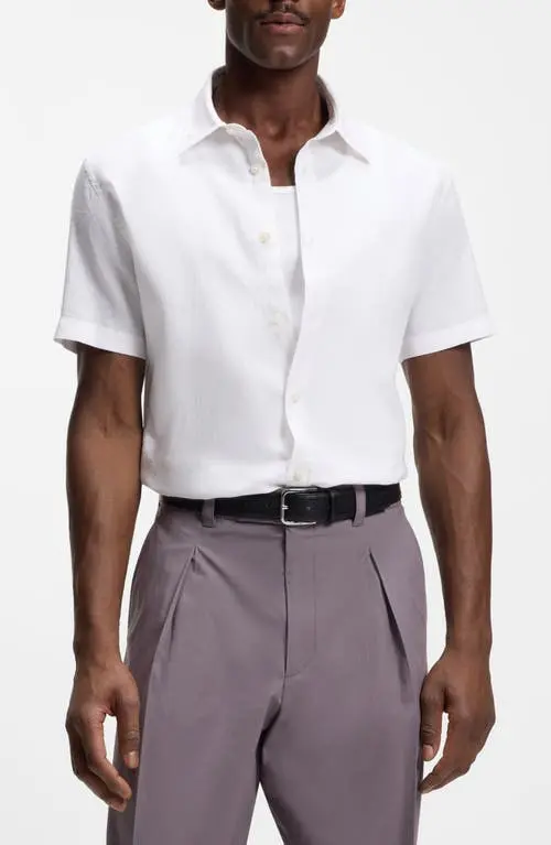 BOSS Short Sleeve Linen Blend Stretch Shirt