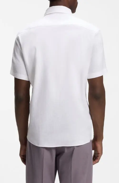 BOSS Short Sleeve Linen Blend Stretch Shirt