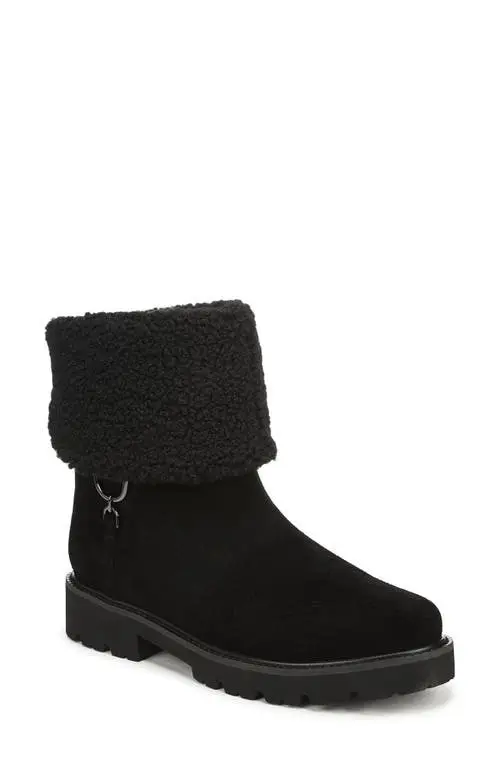 Franco Sarto Sahana Leather Bootie With Faux Shearling Trim - Black