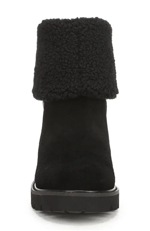 Franco Sarto Sahana Leather Bootie With Faux Shearling Trim - Black