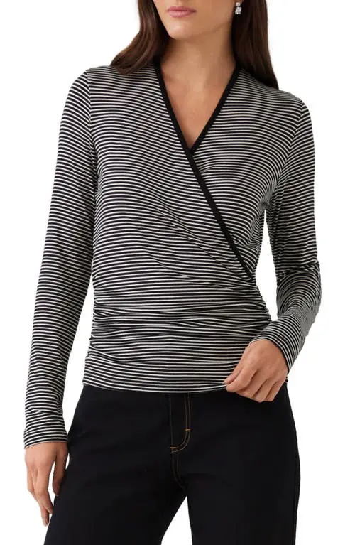 Karen Kane Side Shirred Long Sleeve Surplice Top - Stripe