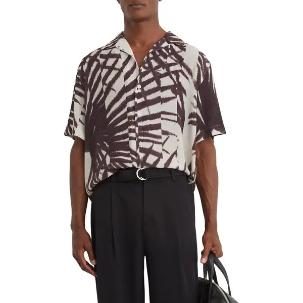 REISS Shindora Relaxed Fit Palm Print Camp Shirt - Bordeaux