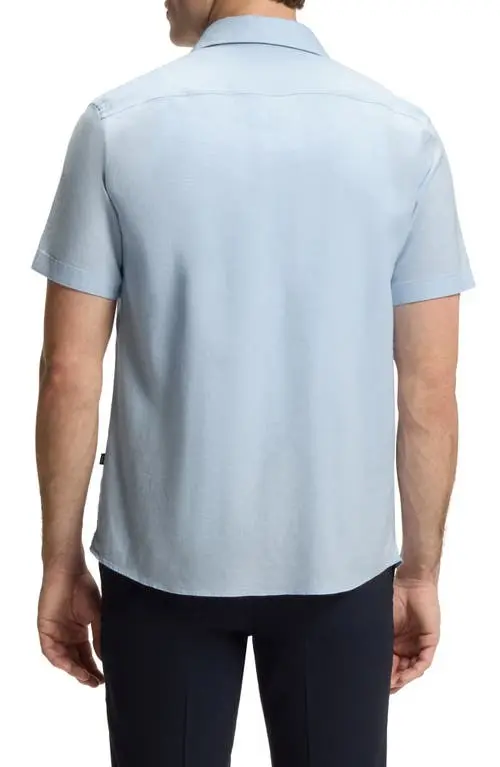 BOSS Short Sleeve Linen Blend Button Up Shirt