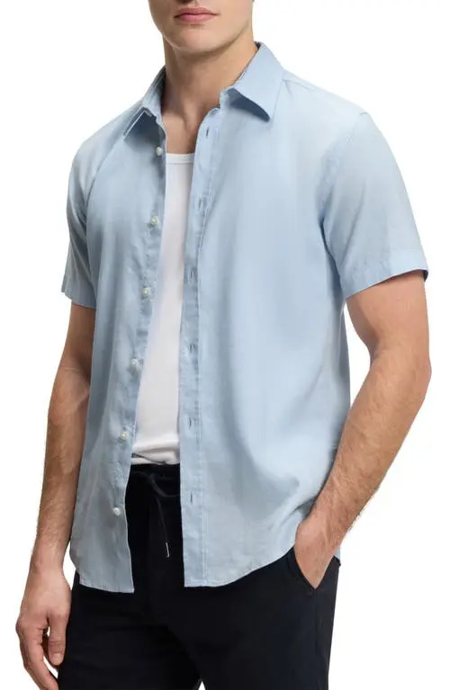 BOSS Short Sleeve Linen Blend Button Up Shirt