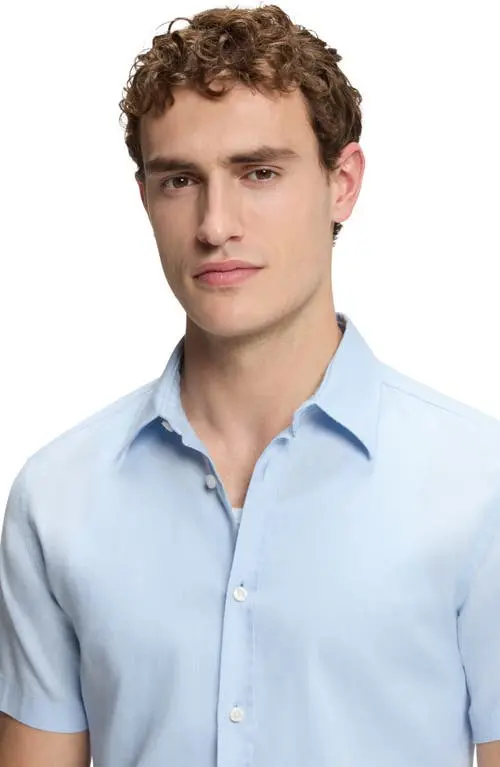 BOSS Short Sleeve Linen Blend Button Up Shirt