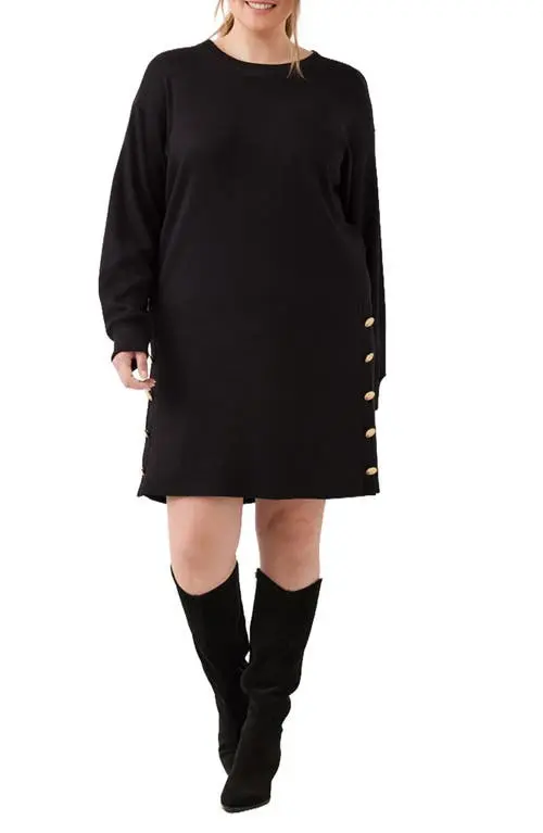 Karen Kane Crewneck Button Detail Shift Dress - Black