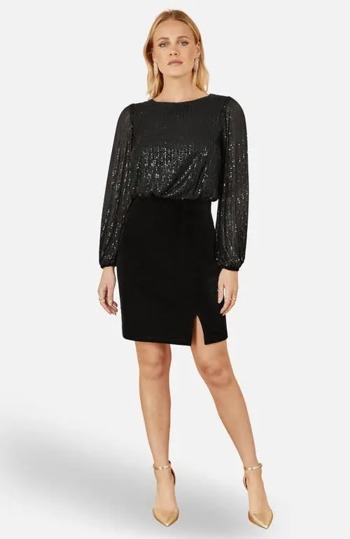 YUMI Sequin And Velvet Mini Dress - Black