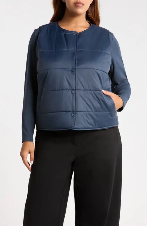 Eileen Fisher Round Neck Quilted Vest - Maritime