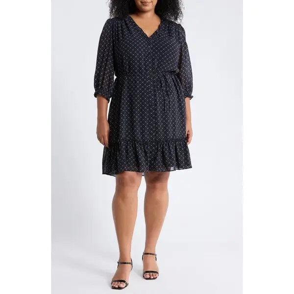 CECE DUPRAZ Ruffled V-neck Mini Dress - Rich Black