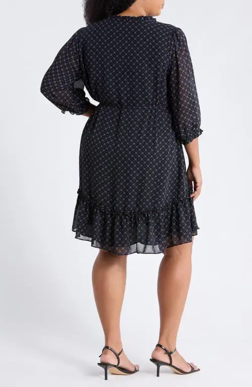 CECE DUPRAZ Ruffled V-neck Mini Dress - Rich Black