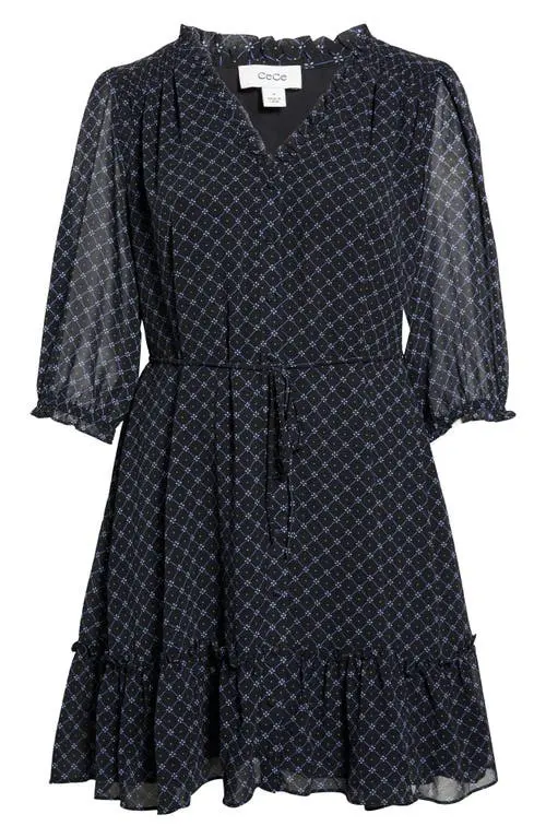 CECE DUPRAZ Ruffled V-neck Mini Dress - Rich Black