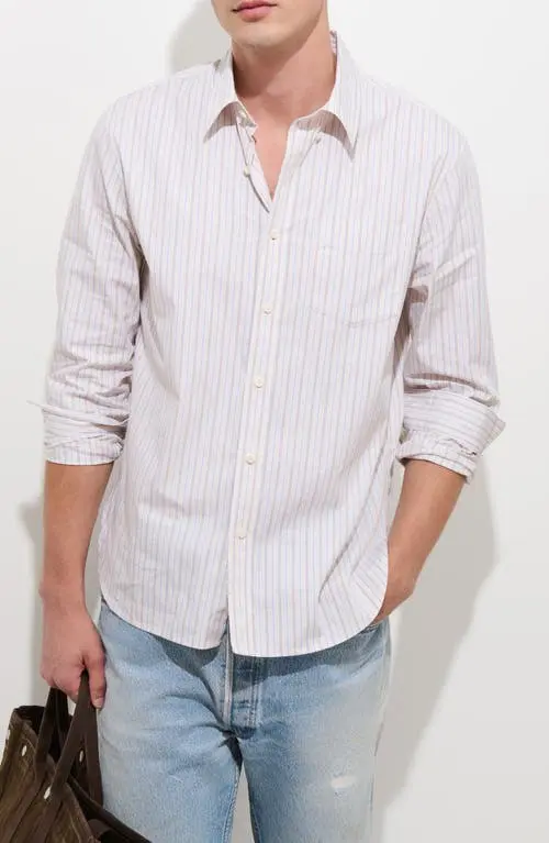 ALEX MILL Striped Cotton Poplin Button Down Shirt - Ivory Stripe