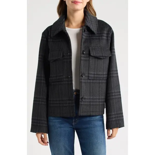 Bernardo Plaid Button-front Jacket - Grey Plaid