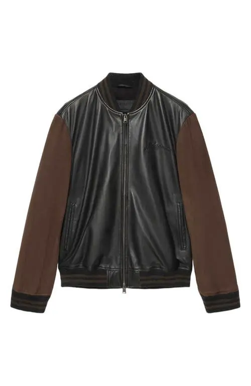 ALLSAINTS Leather Bomber Jacket - Black/brown