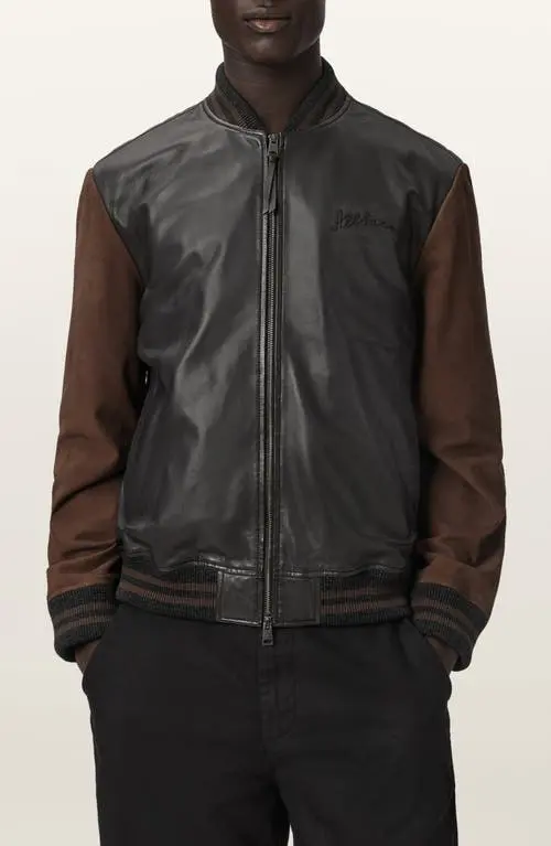 ALLSAINTS Leather Bomber Jacket - Black/brown