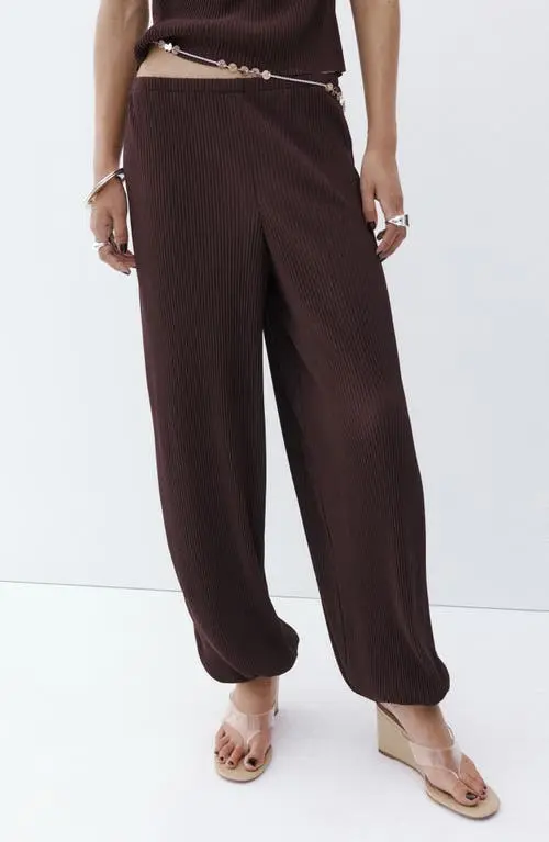 Mango Textured Baggy Pants - Chocolate