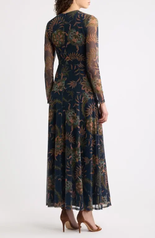 Julia Jordan Long Sleeve Floral Print Mesh Maxi Dress