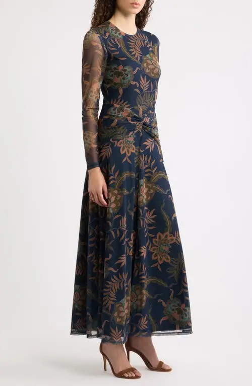 Julia Jordan Long Sleeve Floral Print Mesh Maxi Dress