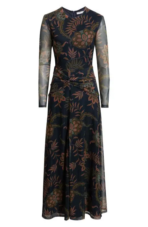 Julia Jordan Long Sleeve Floral Print Mesh Maxi Dress