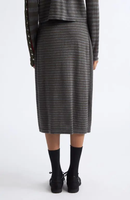 YANYAN Merino Wool Midi Skirt With Mismatched Tones And Mother-of-pearl Buttons