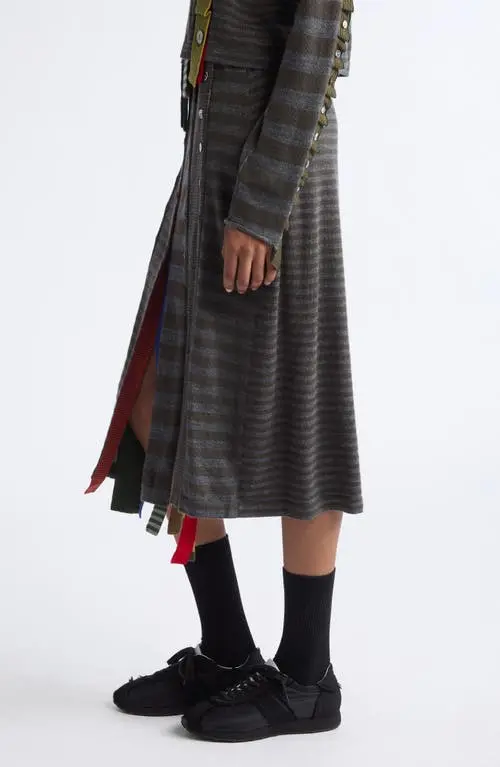 YANYAN Merino Wool Midi Skirt With Mismatched Tones And Mother-of-pearl Buttons