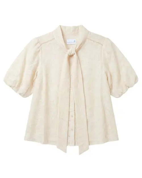 CARTOLINA Peggy Tie Neck Jacquard Blouse - Ivory