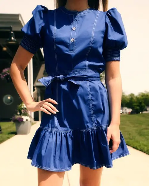CARTOLINA Bonnie Cotton Poplin Mini Dress - Royal Blue