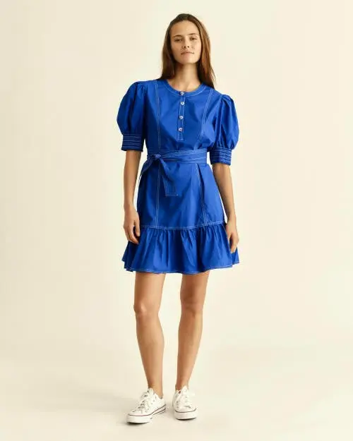 CARTOLINA Bonnie Cotton Poplin Mini Dress - Royal Blue