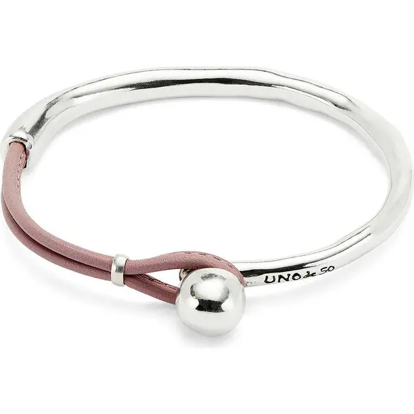 UNODE50 Sterling Plated Semi-rigid Bracelet With Lilac Leather And Ball Detail - Silver