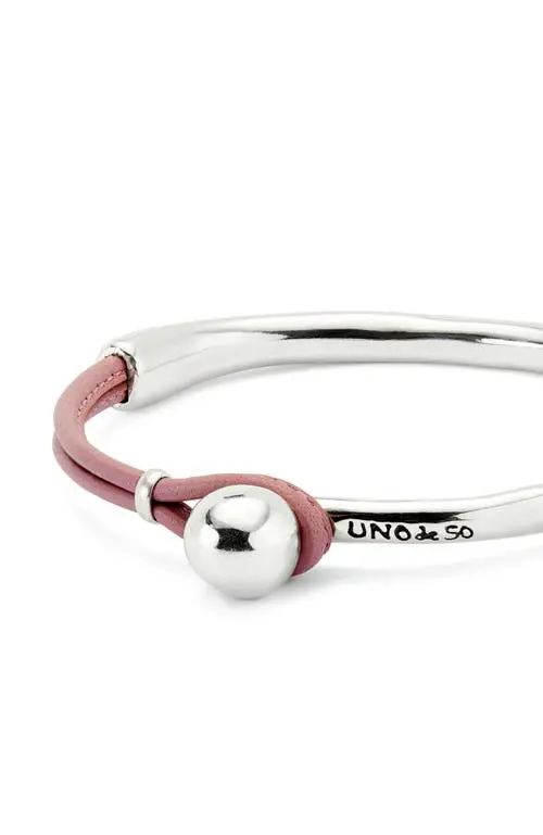 UNODE50 Sterling Plated Semi-rigid Bracelet With Lilac Leather And Ball Detail