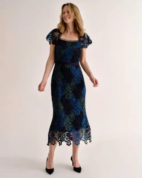 CARTOLINA Waverly Ombre Lace Midi Dress