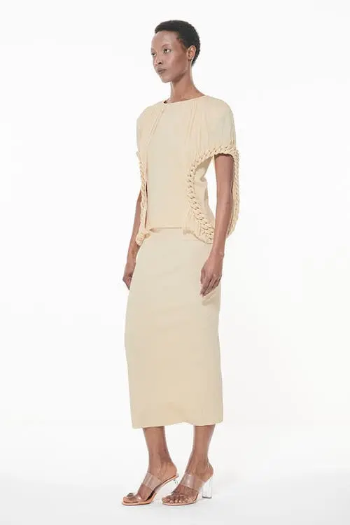 LEEM Knit Covered Chain Detail Top - Natural