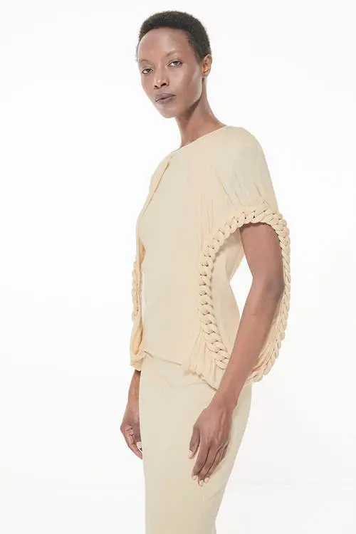 LEEM Knit Covered Chain Detail Top - Natural
