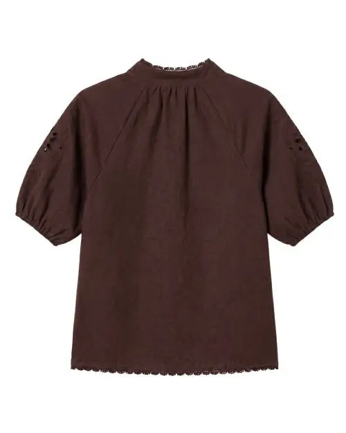 CARTOLINA Catalina Embroidered Linen Top - Cacao