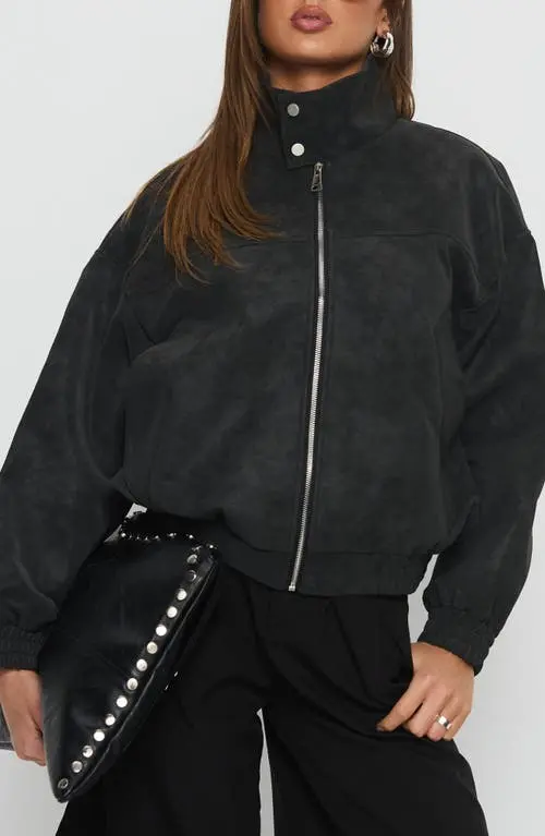 Princess Polly Ellissa Faux Suede Bomber Jacket - Black