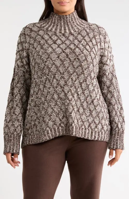 Eileen Fisher Diamond Cable Mock Neck Sweater - Coffee