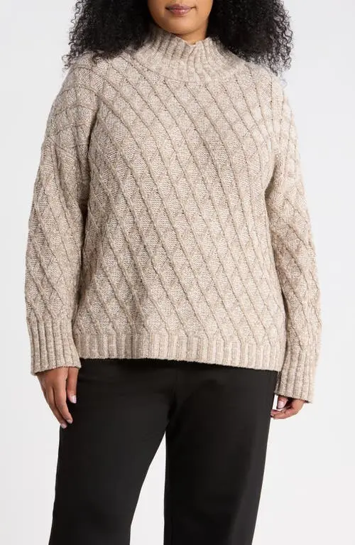 Eileen Fisher Diamond Cable Mock Neck Sweater