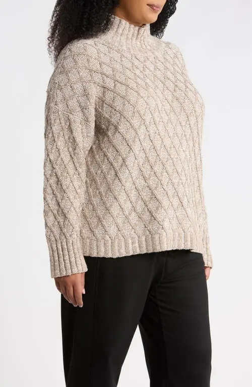 Eileen Fisher Diamond Cable Mock Neck Sweater