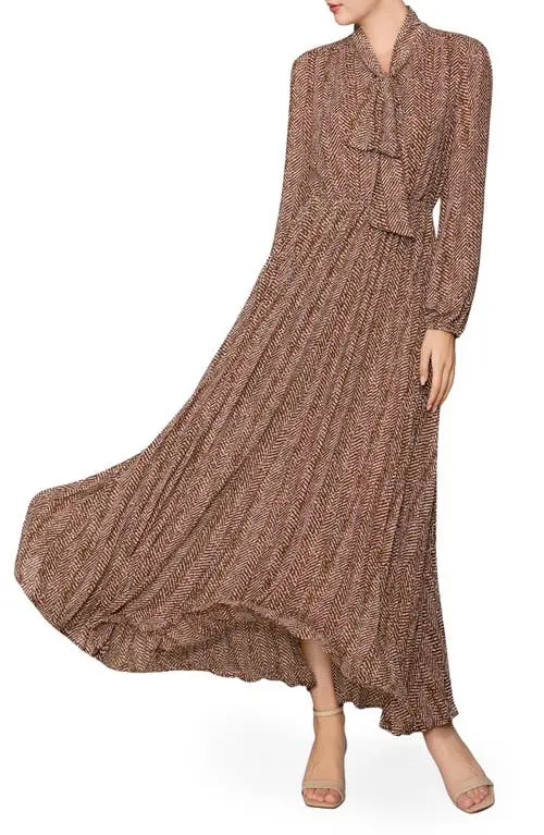 MELLODAY Pleated Long Sleeve Maxi Dress
