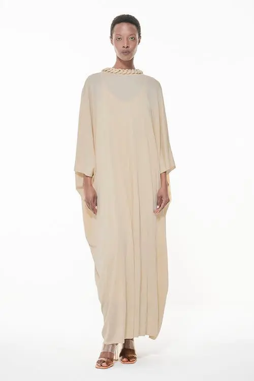 LEEM Knit Covered Chain Detail Kaftan - Natural