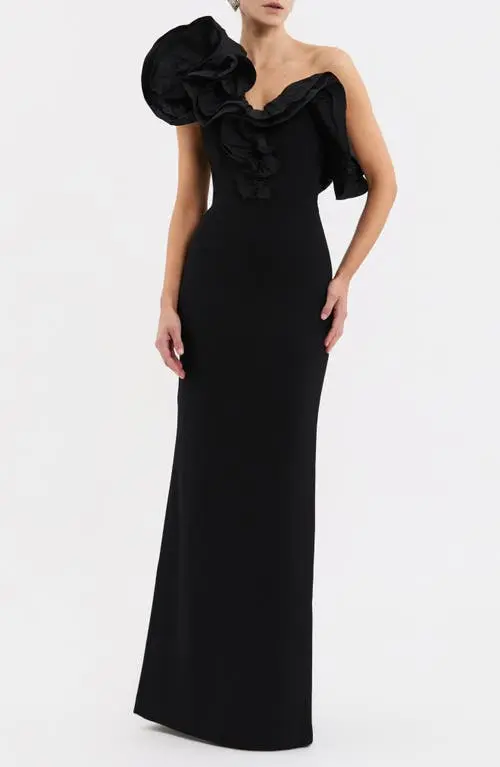 Rebecca Vallance Ella Ruffle Neck Gown - Black