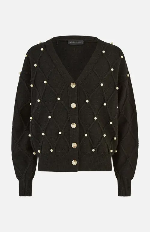 YUMI Beaded Cable Knit Cardigan