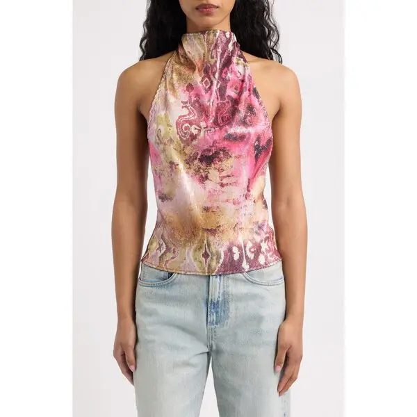 JADED LONDON Sequin Abstract Pattern Cowl Neck Top - Pink