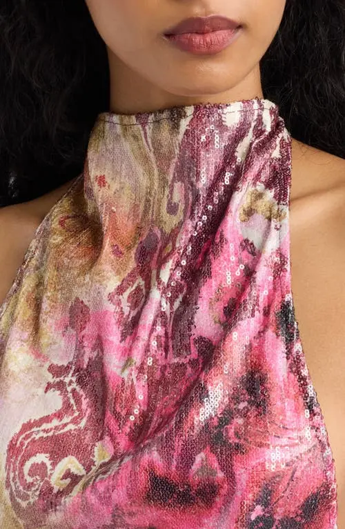 JADED LONDON Sequin Abstract Pattern Cowl Neck Top