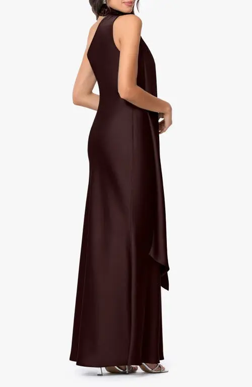 Betsy & Adam Asymmetric Tie Neck Satin Dress