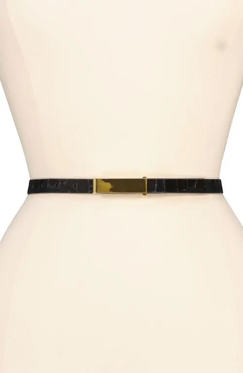 Vince Skinny Croc Embossed Leather Belt - Black