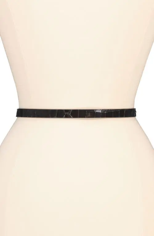 Vince Skinny Croc Embossed Leather Belt - Black