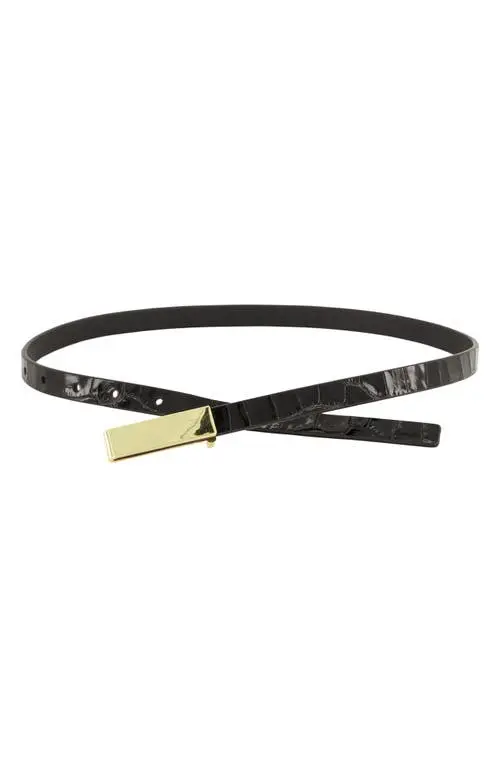 Vince Skinny Croc Embossed Leather Belt - Black
