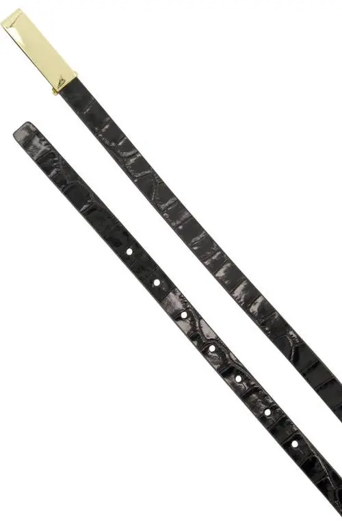 Vince Skinny Croc Embossed Leather Belt - Black